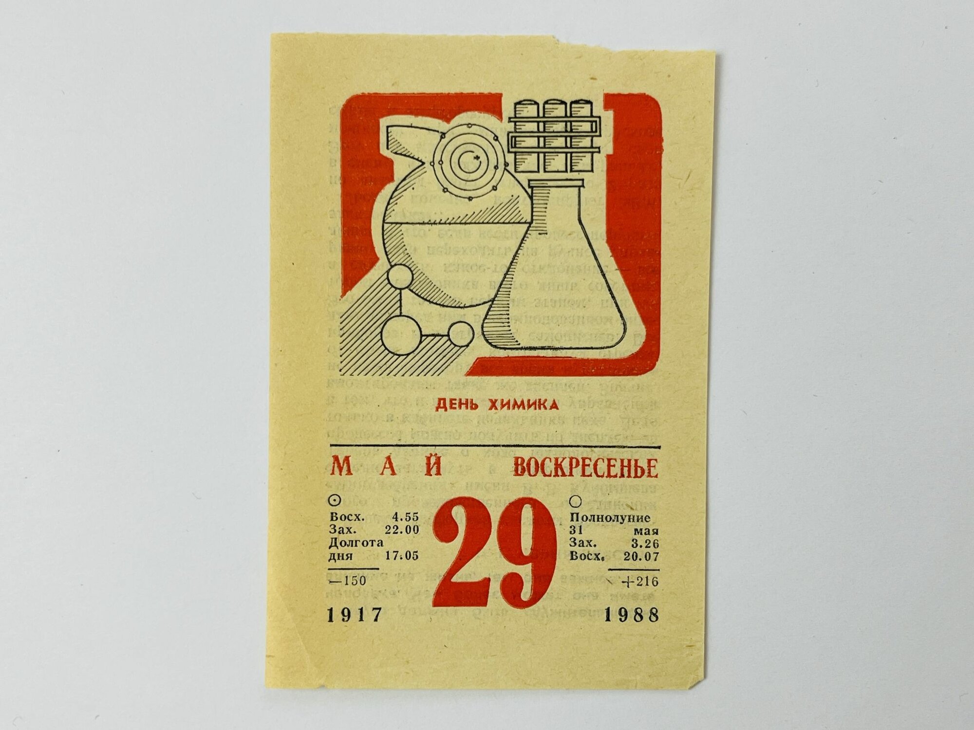 Листок отрывного календаря. 29 мая 1988. День химика