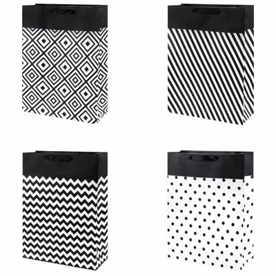 Подарочный пакет КНР бумажный, узор черно-белый, 30 х 40 см