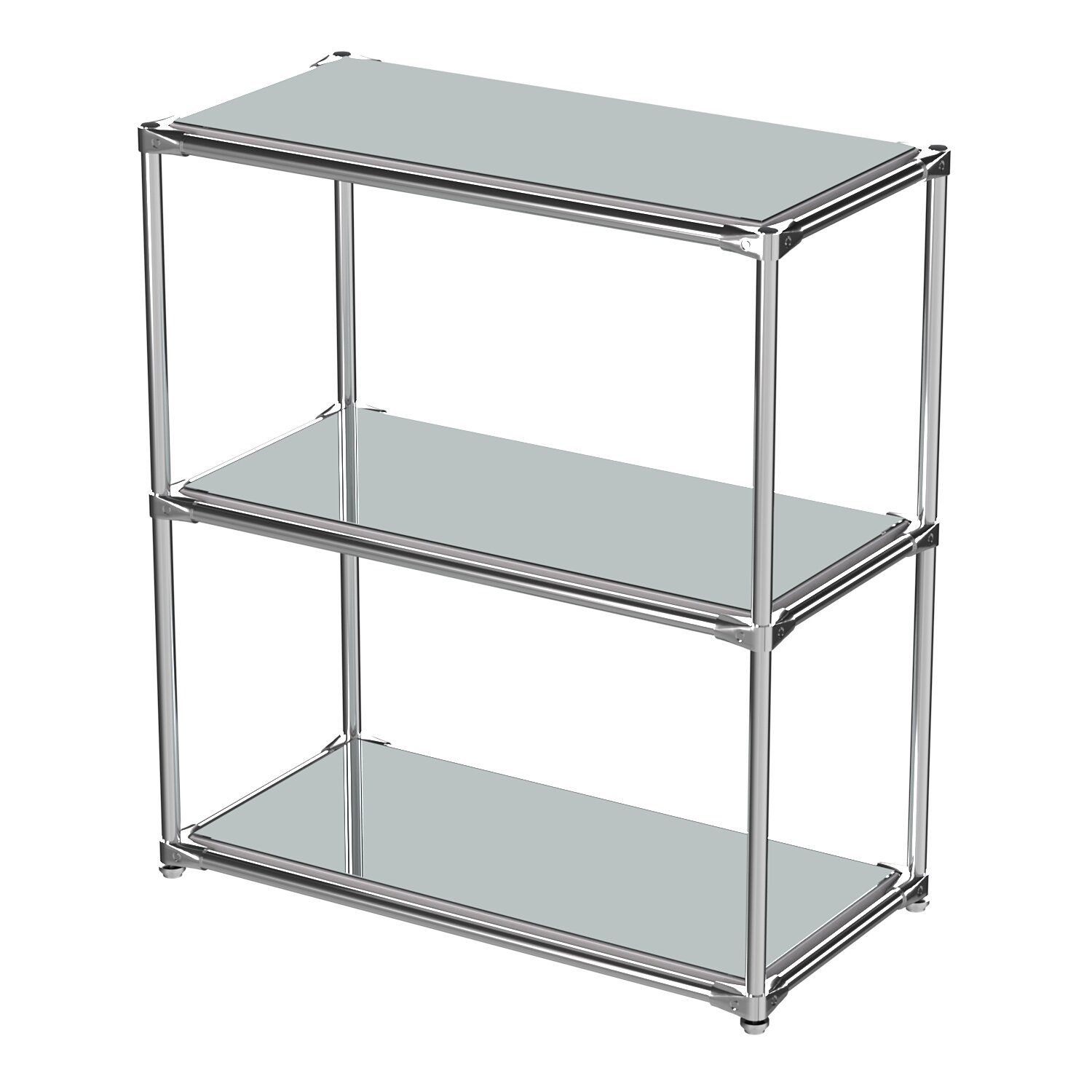 Хромированный стеллаж стиль №3а-4 с блестящими полками из зеркал, Ясень Анкор светлый - U31104