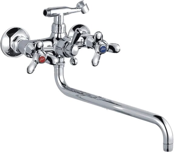 Смеситель с длинным изливом для ванны Ledeme H12 L2612-2 с душевым гарнитуром, поворотный, металлический, хром, глянцевый, смеситель для ванны с душем, вентильный