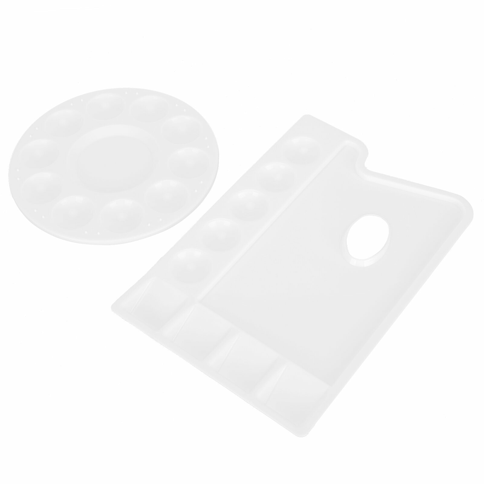 Набор из 2 круговых и прямоугольных пластиковых палитр для рисования, подходит для детей и взрослых, легкие и удобные