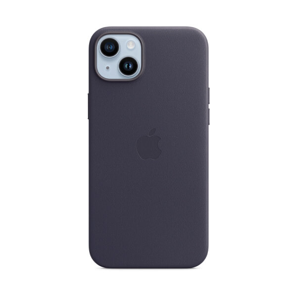 Оригинальный кожаный чехол для iPhone 14 Plus с MagSafe / Чехол для Айфон 14 Плюс (темно-фиолетовый)