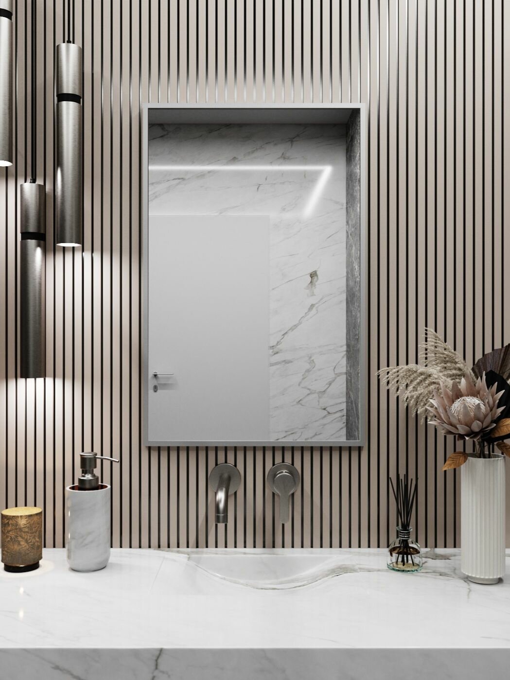 Зеркало настенное 70х50 см. BLX MIRROR в ванную в алюминиевой раме, Серебро