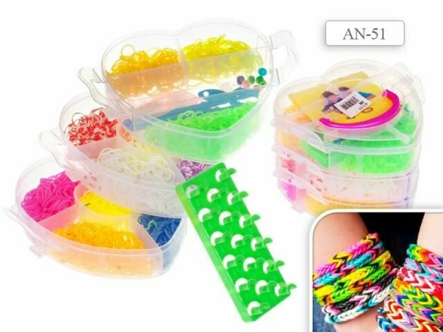 Набор цветных резиночек для плетения браслетов, 3800шт, пластиков.3-х уров. контейн. Сердце AN-51