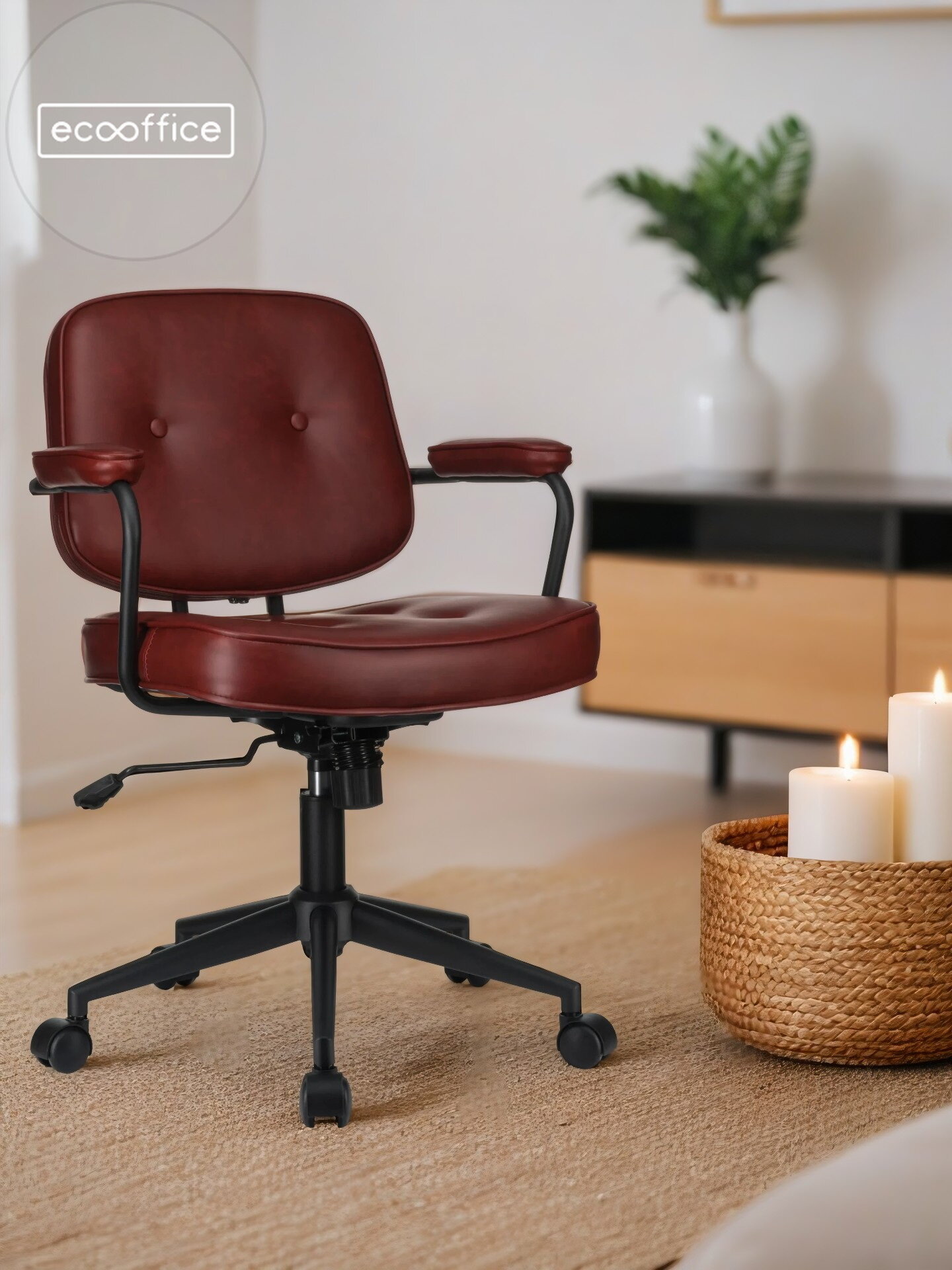 Кресло компьютерное офисное RV Design CHESTER W-221, стул крутящийся на колесиках, Бургунди экокожа