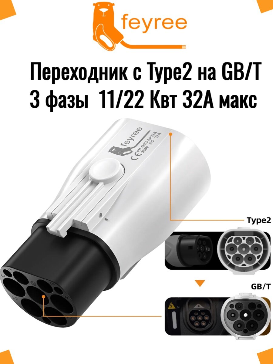 Переходник Feyree c Type2 на GBT 32A 3 фазы 380В для зарядки электромобилей (FR-O2G-3P32A)