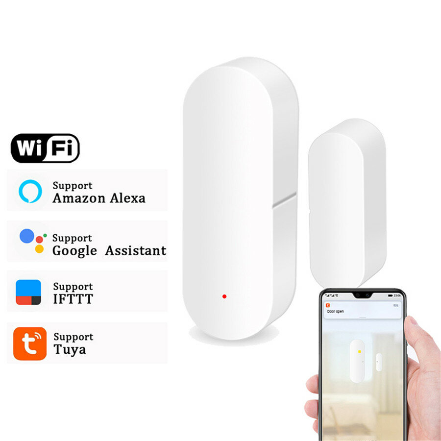 Датчик двери/окна Wi-Fi, детектор безопасности, сигнализация для Google Home, Alexa, Tuya