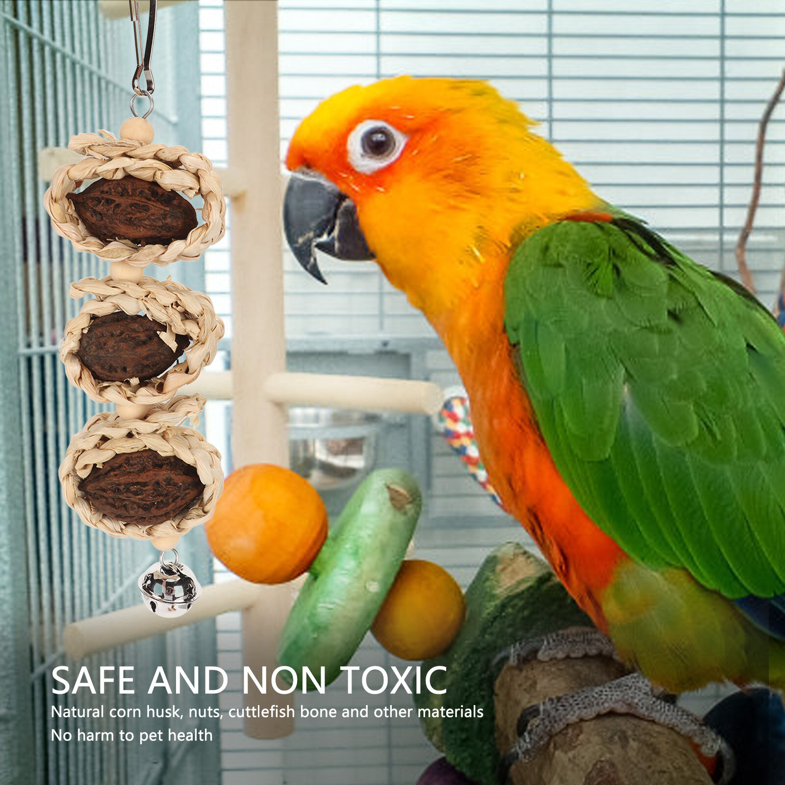 5 шт. жевательная игрушка для попугая каракатица устойчивая к укусам кукурузные листья орехи жевательные игрушки для птиц с колокольчиком для попугая подвесная клетка игрушка