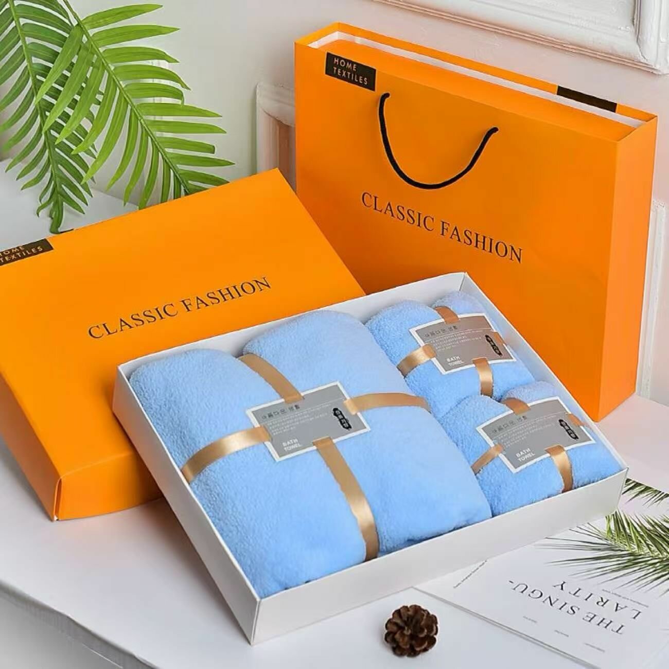 Полотенце для ванной, Корал-флис, 35x75, 70x140 см, светло-синий, 3 шт.