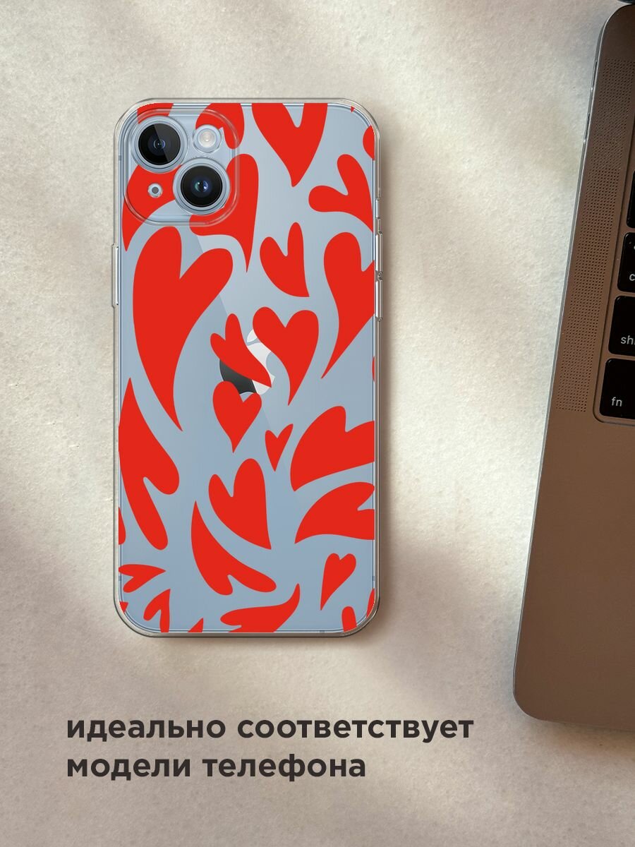 Чехол на Apple iPhone 14 / Айфон 14 с принтом "Crazy hearts 2 - 14 февраля", прозрачный — фото 1
