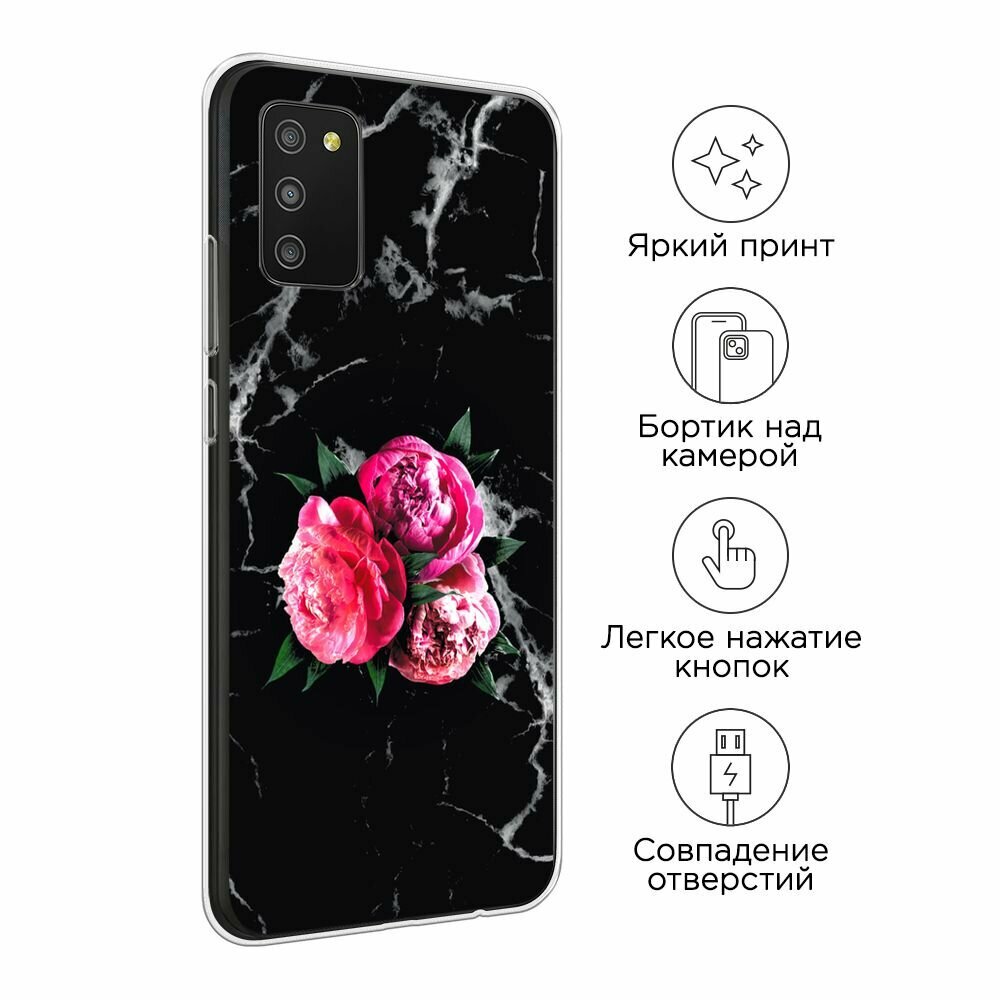 Чехол на Samsung Galaxy A02s / Самсунг Галакси A02s с принтом "Букет на черном мраморе" — фото 1