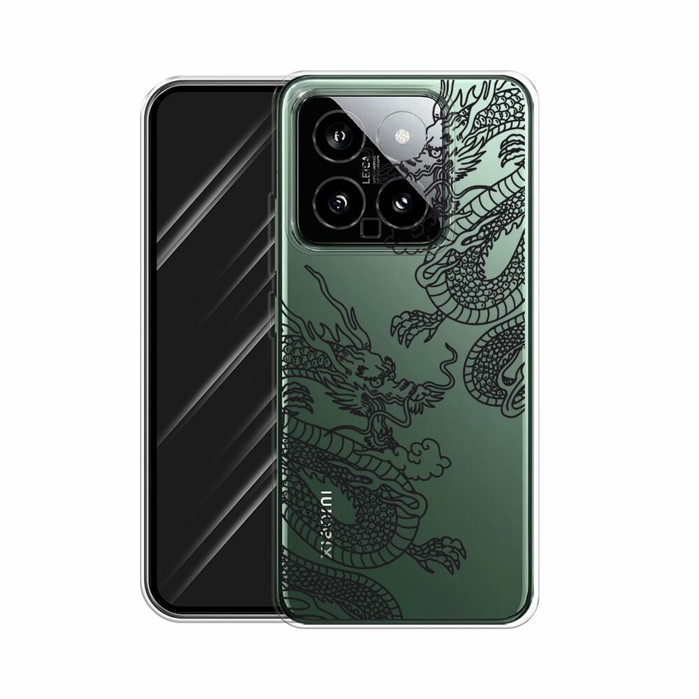 Чехол на Xiaomi 14 / Сяоми 14 с принтом Два китайских дракона, прозрачный — фото 1