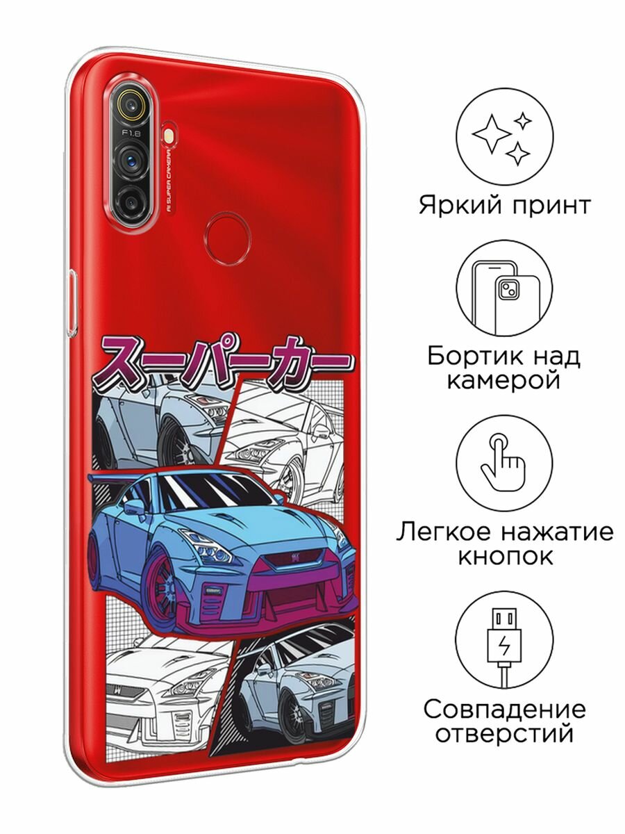 Чехол на Realme C3 / Реалми C3 с принтом "JDM коллаж", прозрачный — фото 1