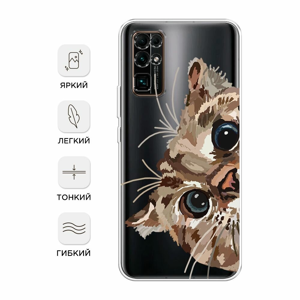 Чехол на Honor 30 / Хонор 30 с принтом "Любопытный кот", прозрачный — фото 1