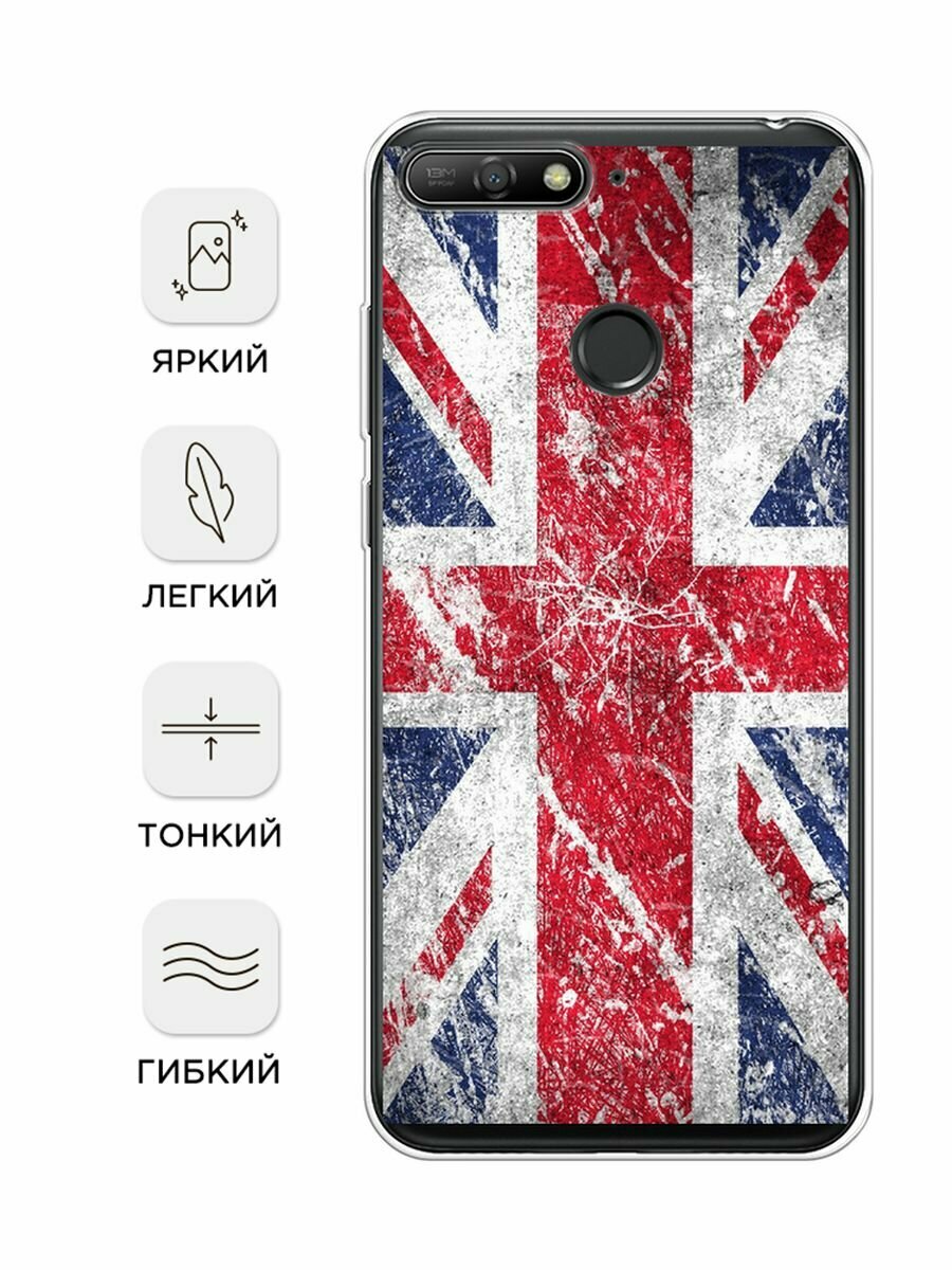 Чехол на Honor 7C/7A Pro/Huawei Y6 Prime 2018 / Хонор 7С/7А Про/Хуавей Y6 Prime 2018 с принтом "Флаг британский" — фото 1