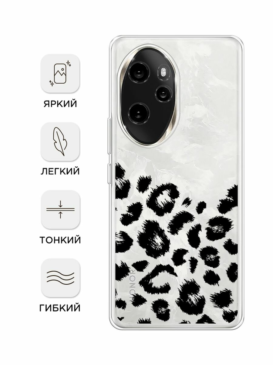 Чехол на Honor 100 Pro / Хонор 100 Про с принтом "Окрас леопарда фон черный", прозрачный — фото 1
