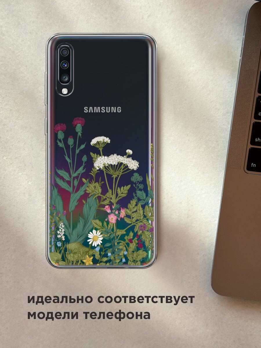 Чехол на Samsung Galaxy A70 / Самсунг Галакси А70 с принтом "Дикие полевые цветы", прозрачный — фото 1