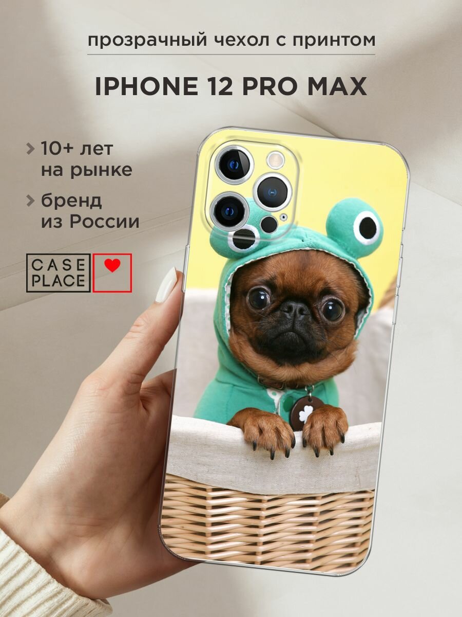Чехол на Apple iPhone 12 Pro Max / Айфон 12 Про Макс с принтом "Собачка в шапке лягушки"