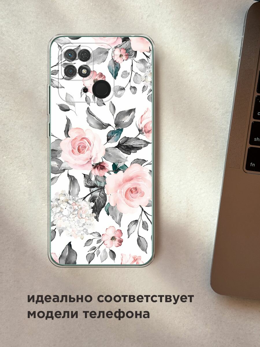 Чехол на Xiaomi Redmi 10C / Сяоми Редми 10C с принтом "Розы на белом" — фото 1