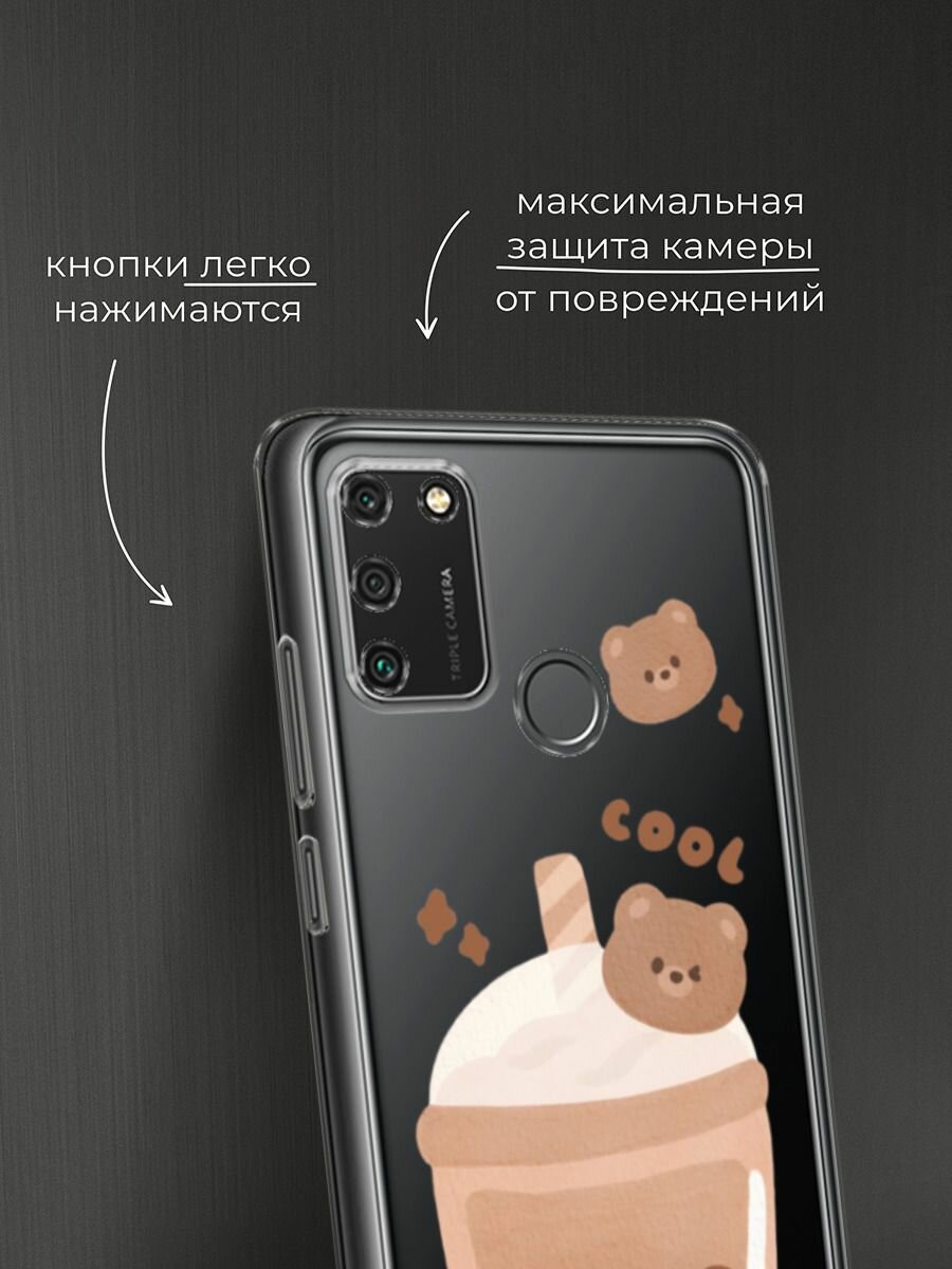 Силиконовый чехол на Honor 9A / Хонор 9А с принтом "Кофе 2", прозрачный — фото 1
