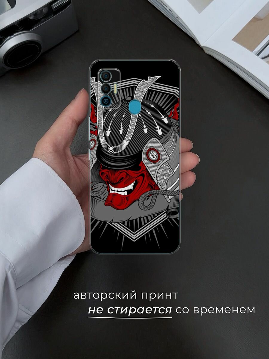 Чехол на Tecno Spark 7 / Техно Спарк 7 с принтом "Красная маска самурая" — фото 1