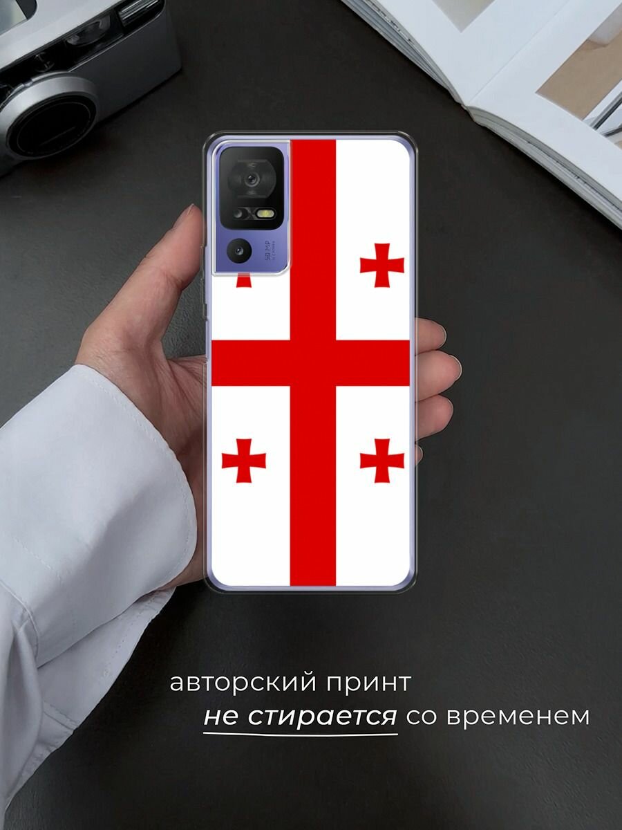 Силиконовый чехол на TCL 40 SE / ТСЛ 40 SE с принтом "Флаг Грузии" — фото 1
