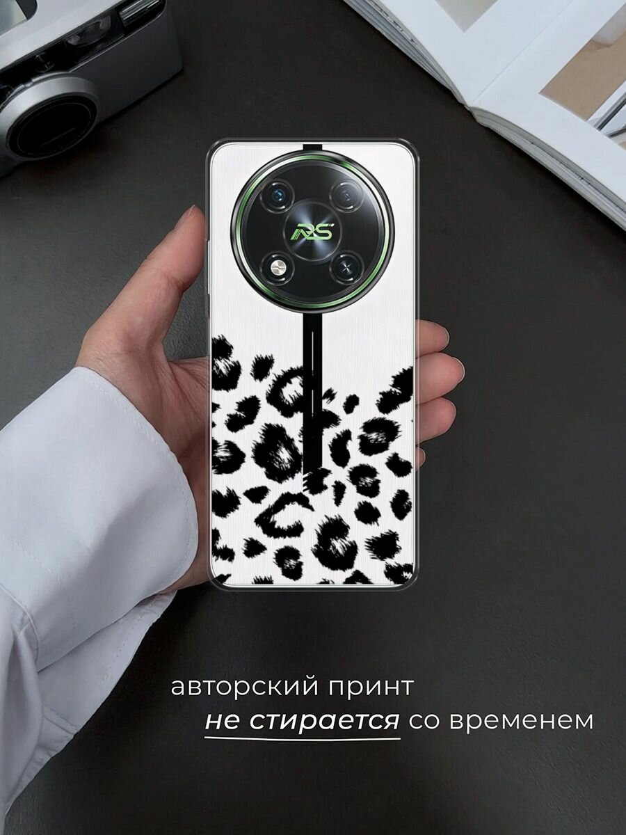 Чехол на Itel RS4 / Ител РС4 с принтом "Окрас леопарда фон черный", прозрачный — фото 1