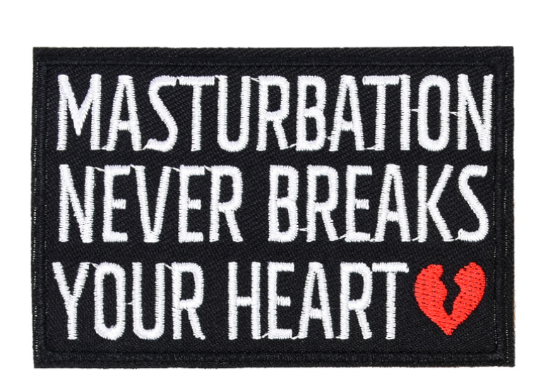 Термоклейкая нашивка для одежды и вещей "MASTURBATION NEVER BREAKS YOUR HEART" / Красный / 1 шт.