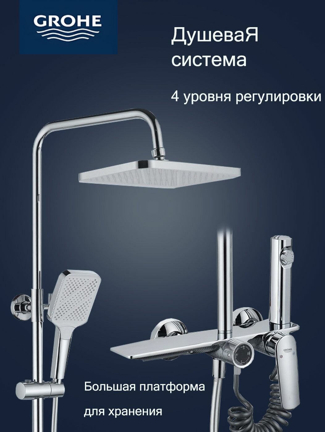 Душевой набор GROHEДвойное управление горячей и холодной водой