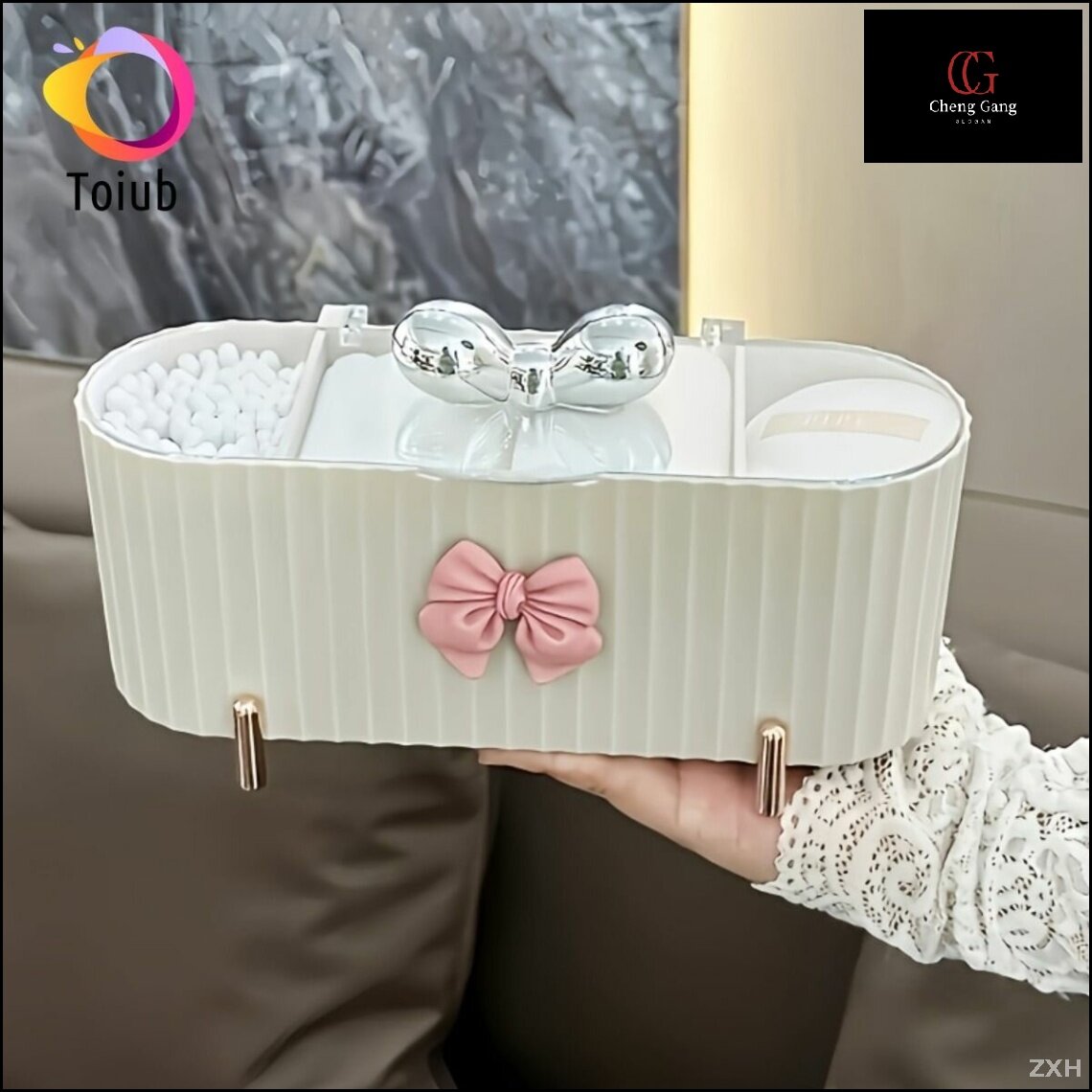 Эксклюзивный органайзер для косметики с бантом, предназначенный для хранения на туалетном столике в ванной комнате