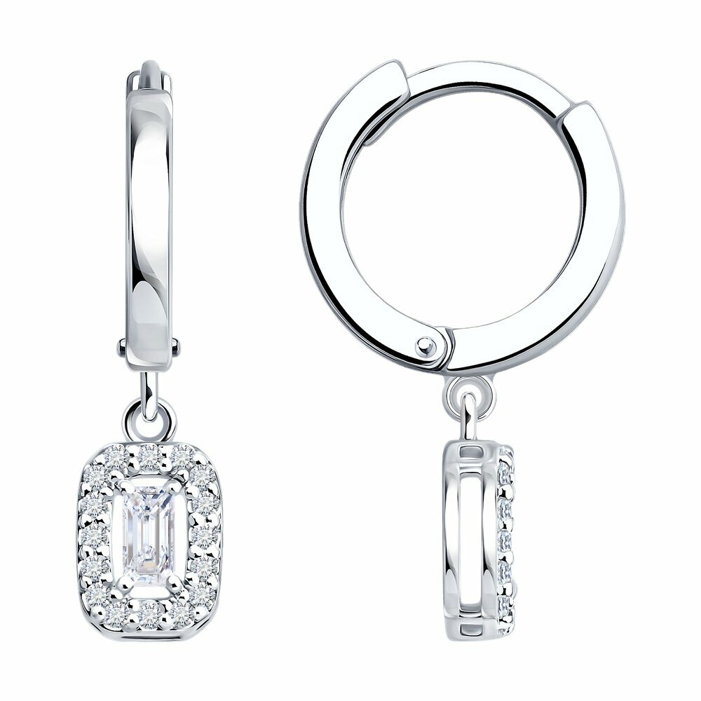 Серьги, серебро, 925 проба, родирование, бриллиант выращенный