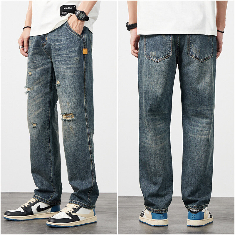 Охоты Брюки JYL Джинсы мужские весенне-осенние широкие прямые широкие штаны утеплённые стирка ретро