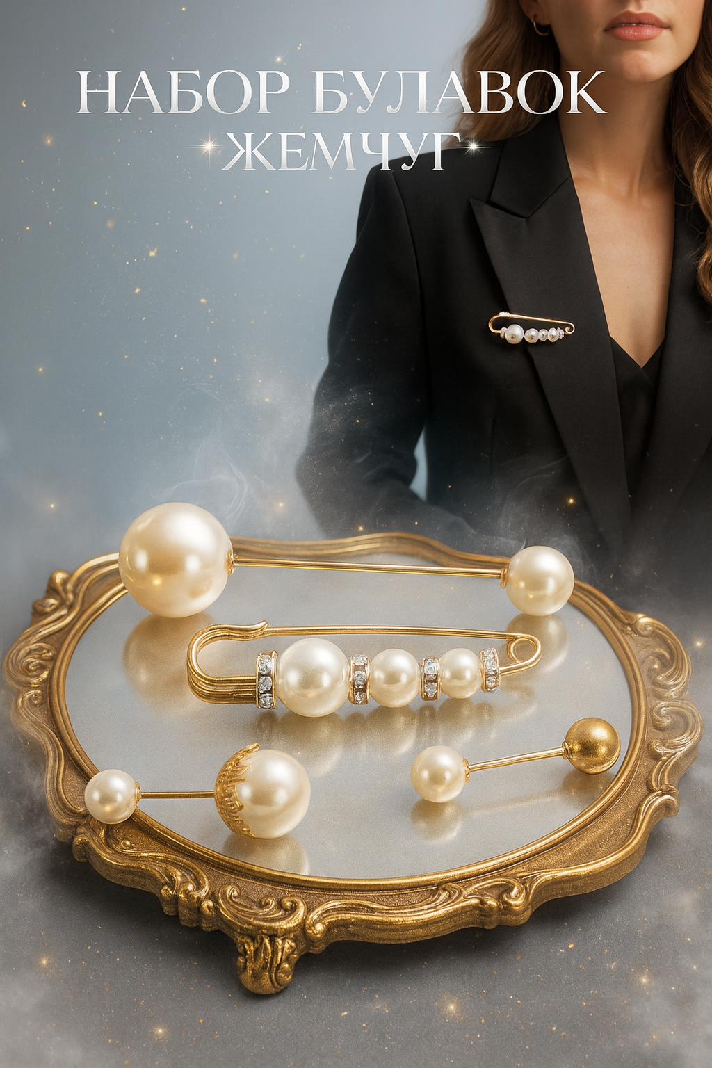 Комплект брошей, стразы