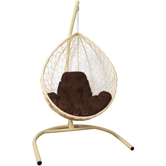 Подвесное кресло M-group капля с ротангом бежевое, коричневая подушка
