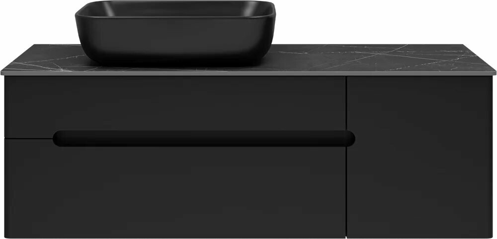 Тумба под раковину со столешницей Misty Роял 120 подвесная, черная, матовая, с отверстием под смеситель, из МДФ, тумба для ванной, с ящиками, с дверками, с доводчиками
