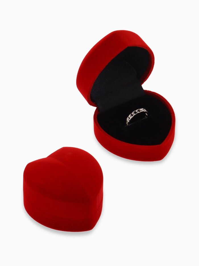 Футляр под кольцо, серьги «Сердце», бархатный, 6×6.5×4 см, бордовый