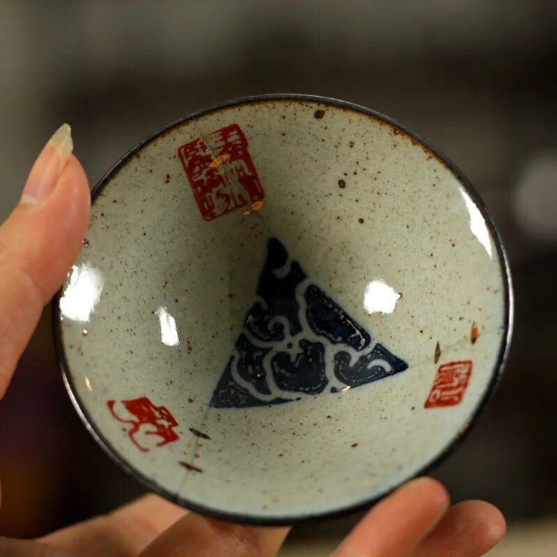 Antique Cups Hand Painted Gold Tea Cup Kungfu Tea Set Coarse Calligraphy Bowl Teacup Chinese Ceramics Pottery Gift Jingdezhen, 15A
