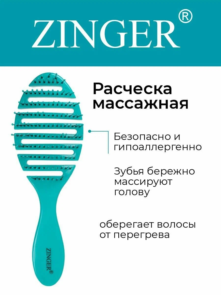 Расческа ZINGER 5047, массажная, для волос, продувная, голубая