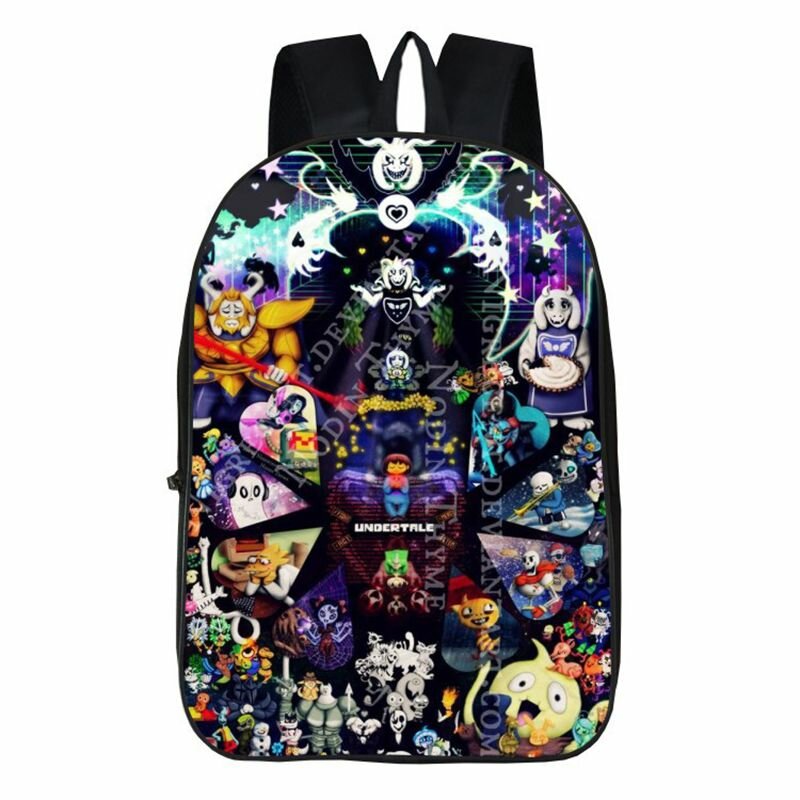 School bag undertale sans stylish black with smooth zipper and easy to clean material black purple