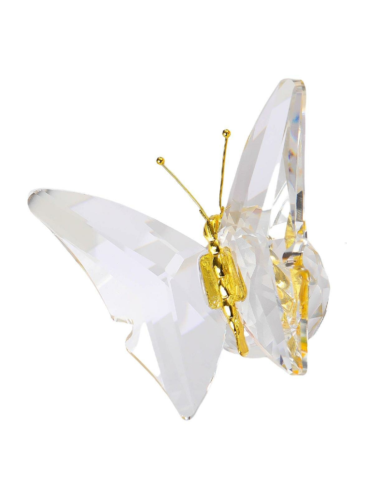 Фигурка бабочки из хрусталя на стеклянной основе, акцентное украшение для элегантного интерьера
