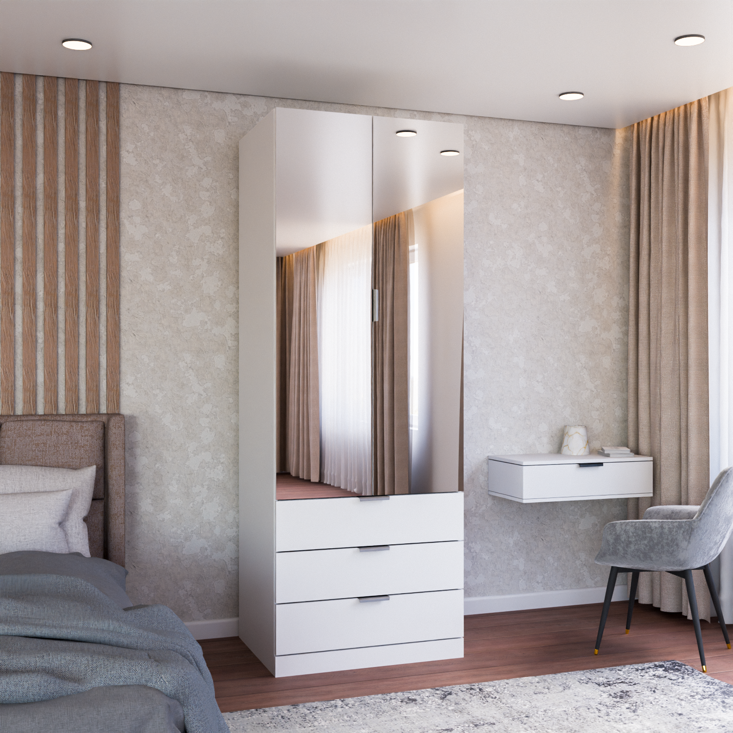 Шкаф распашной Лиана| Корпус ЛДСП Белый| Фасад ЛДСП Белый| Ручка черная