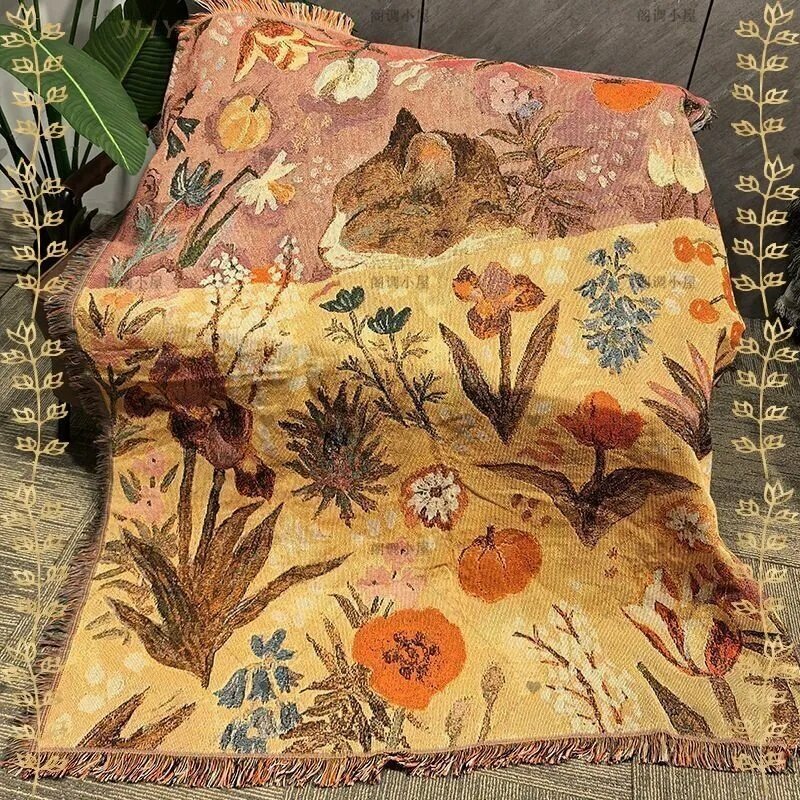 Плед вязаный, пэчворк Декоративное одеяло для рисования маслом в стиле ретро , Лавсан, Хлопок, 100 см х 80 см