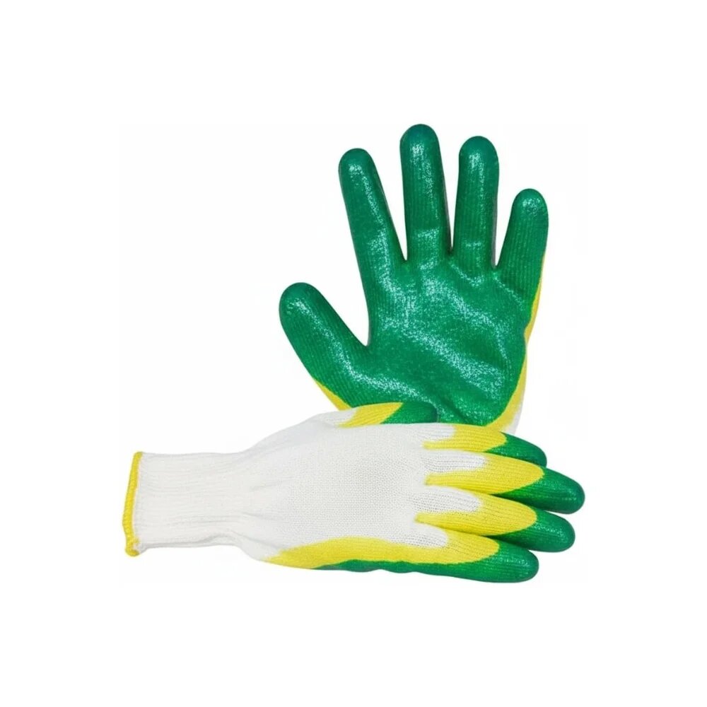 Рабочие перчатки волга полимер, латексный облив, зеленый, 10 пар 13 класс Т1735, вязки