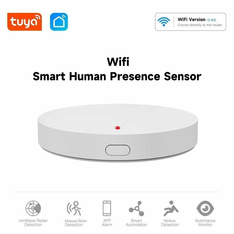 Датчик присутствия человека Tuya WiFi круглый, подходит для умного дома, умной жизни и безопасности, Замена PIR датчика