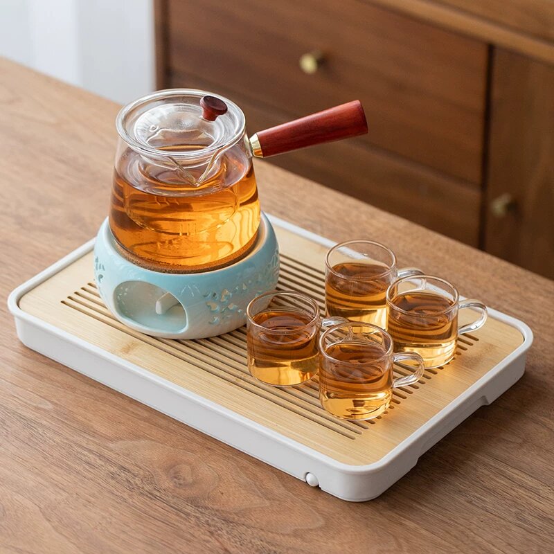 Чайник с подогревом от свечи для домашнего использования, набор для приготовления полезного чая, стеклянный чайник,