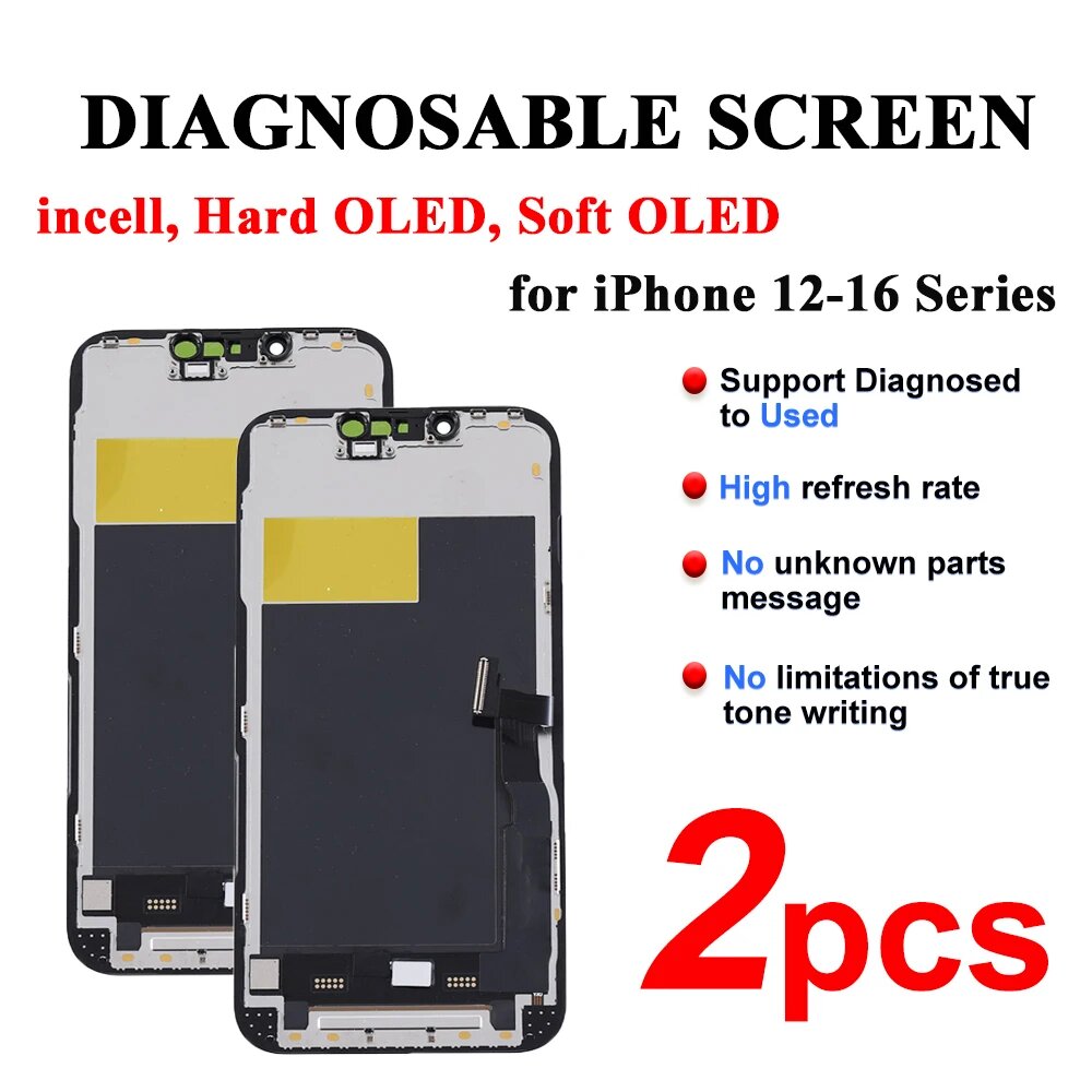 2 шт. диагональные OLED-экраны icnell с функцией диагностики для iPhone 12, 13, 14, incell 14PM 90hz