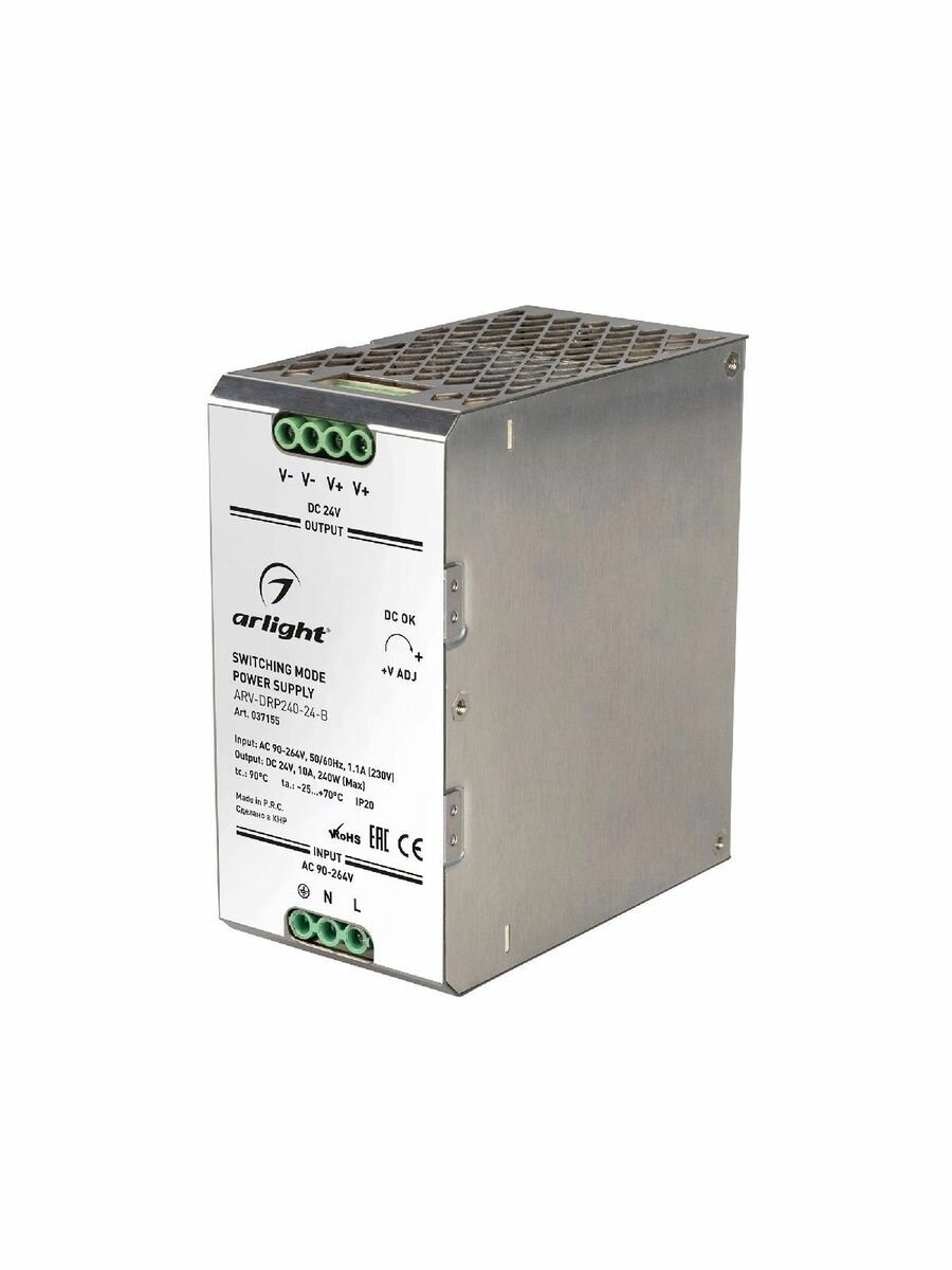 Блок питания ARV-DRP240-24-B (24V, 10A, 240W, PFC, IP20 Металл) 037155