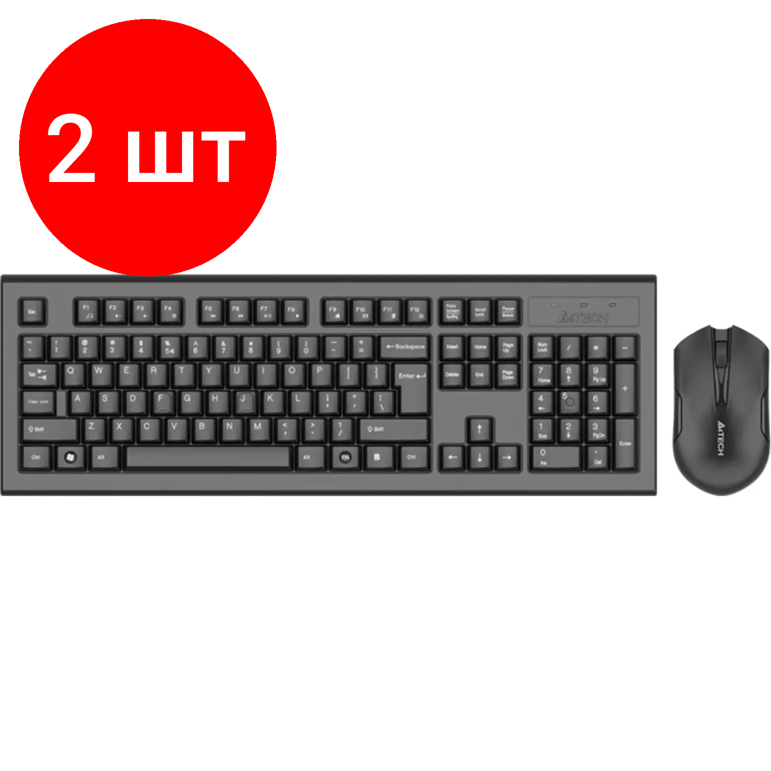 Комплект 2 упаковок, Набор клавиатура+мышь A4Tech 3000NS клав: чер мышь: чер/USB/WLS/Multimedia