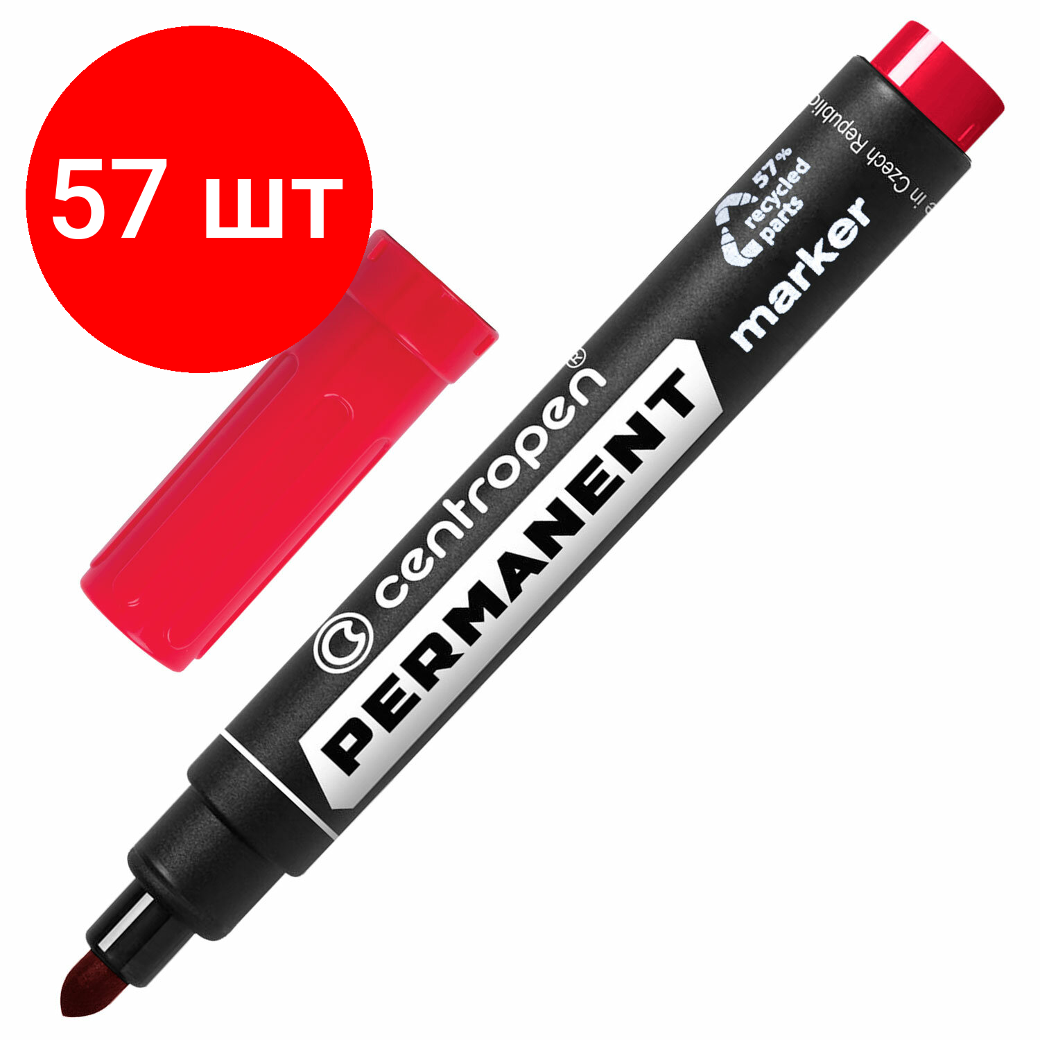 Комплект 57 шт, Маркер перманентный CENTROPEN 8566, красный, круглый наконечник, 2.5 мм, 5 8566 0104