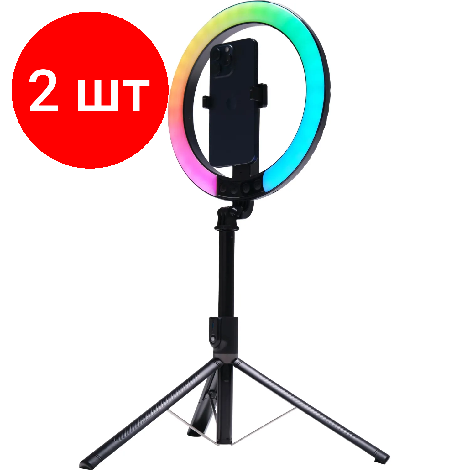 Комплект 2 штук, Осветитель светодиод. Raylab RL-0210 кольцевой акку-ый с моноподом д/селфи